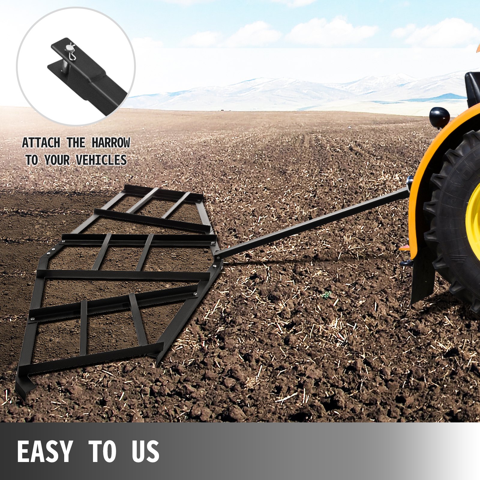 VEVOR Driveway Drag 84" Width, Tow Behind Drag Harrow 70" Length, 4 ...