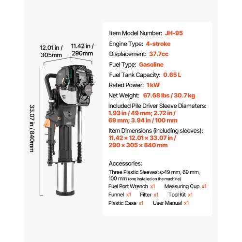 Gas Powered T Post Driver 4 Stroke Engine Heavy Duty Fence Pounder ...