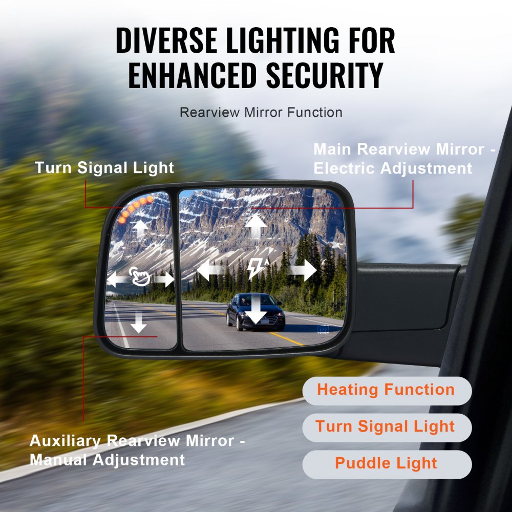 VEVOR Towing Mirrors, Left & Right Pair Set for 2002-2008 Dodge Ram ...