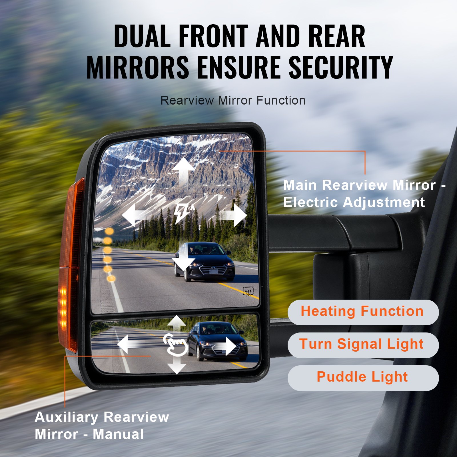 VEVOR Towing Mirrors Fit for 2007-2017 Toyota Tundra, Power Heated Tow ...