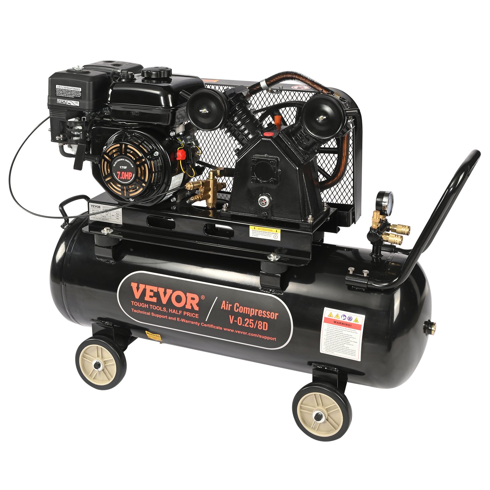 VEVOR 7HP Gas Powered Air Compressor, 21 Gallon Horizontal Air ...
