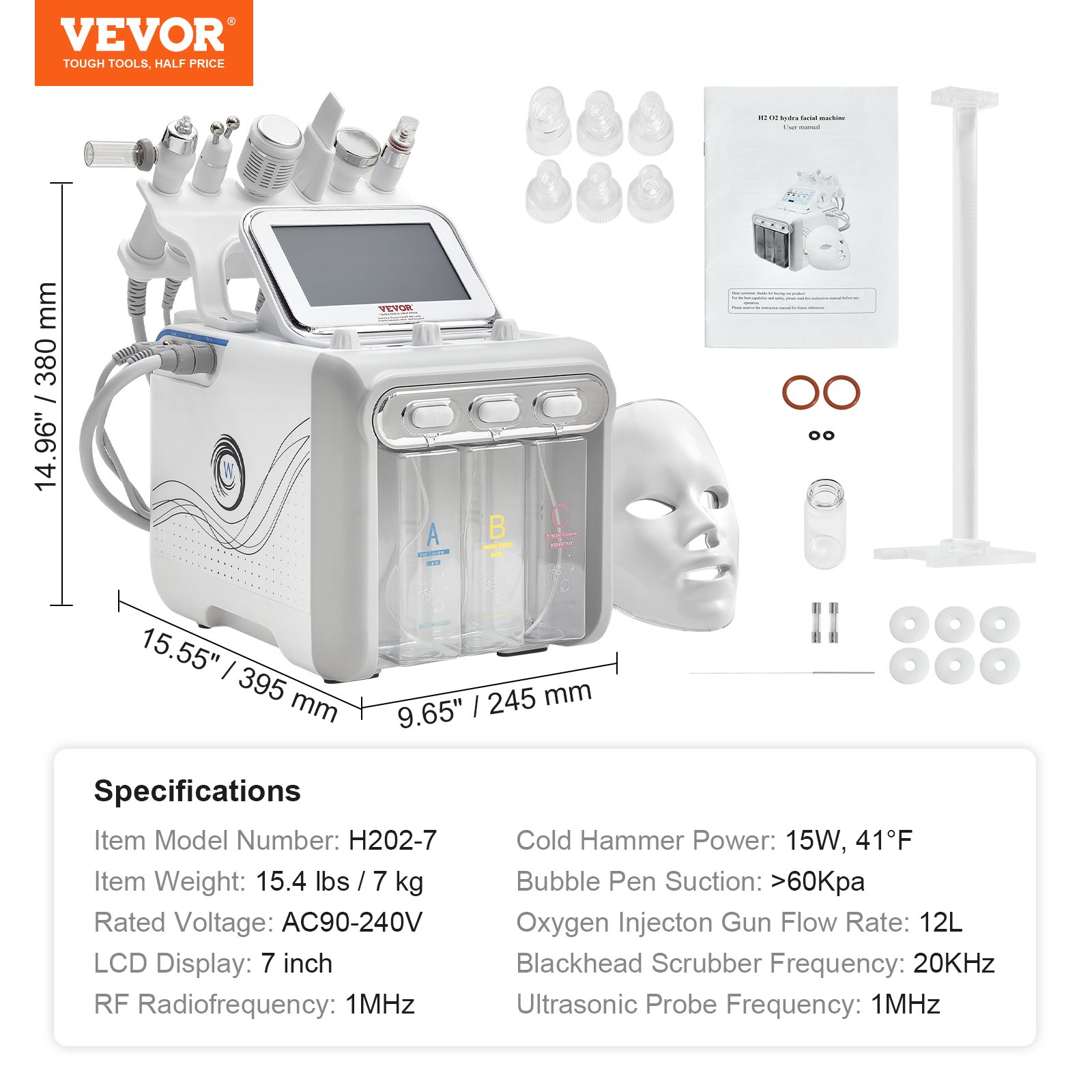 VEVOR 7 in 1 Hydrogen Oxygen Facial Machine, Professional Hydrafacial ...