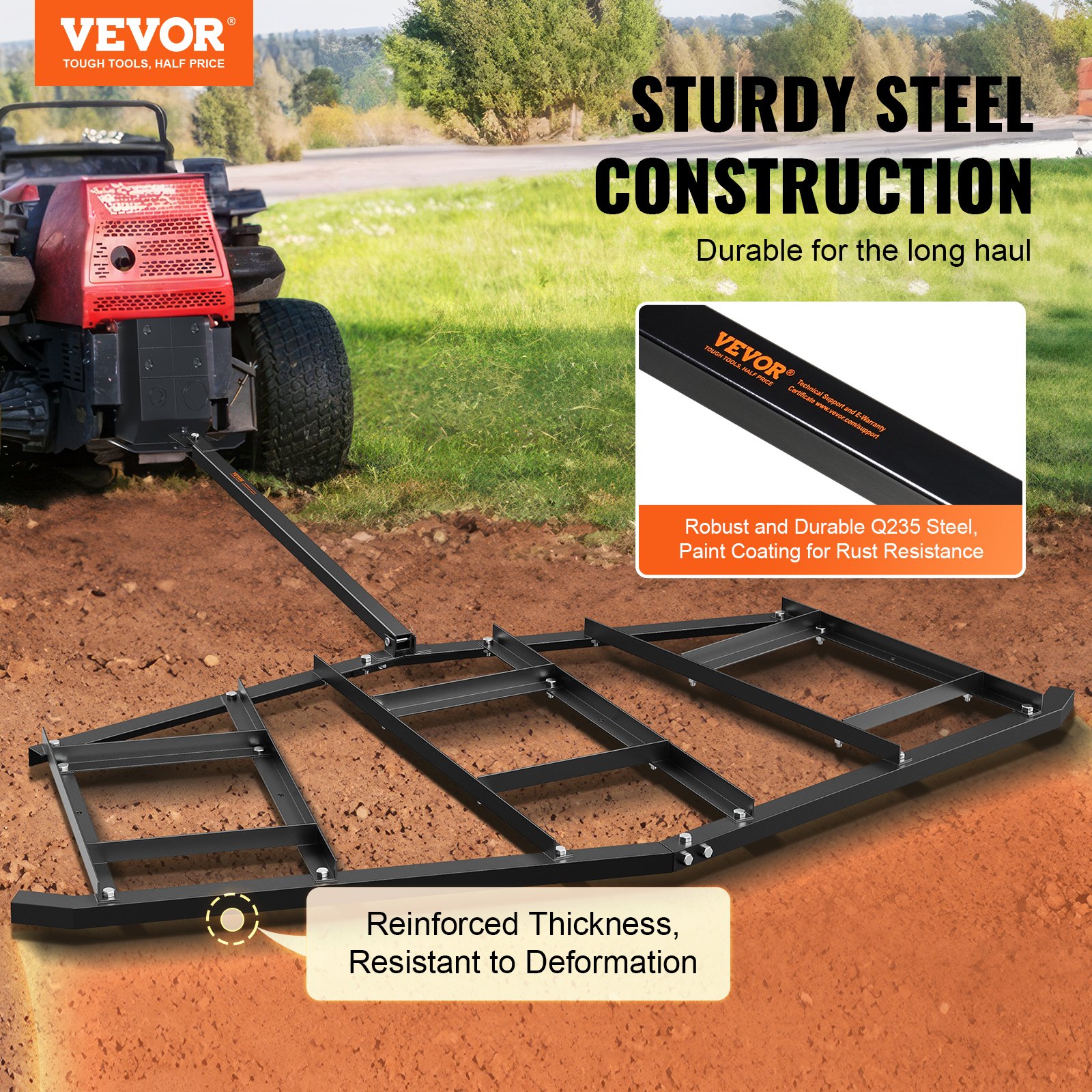 VEVOR Driveway Drag, 84" Width Tow Behind Drag Harrow, Q235 Steel ...