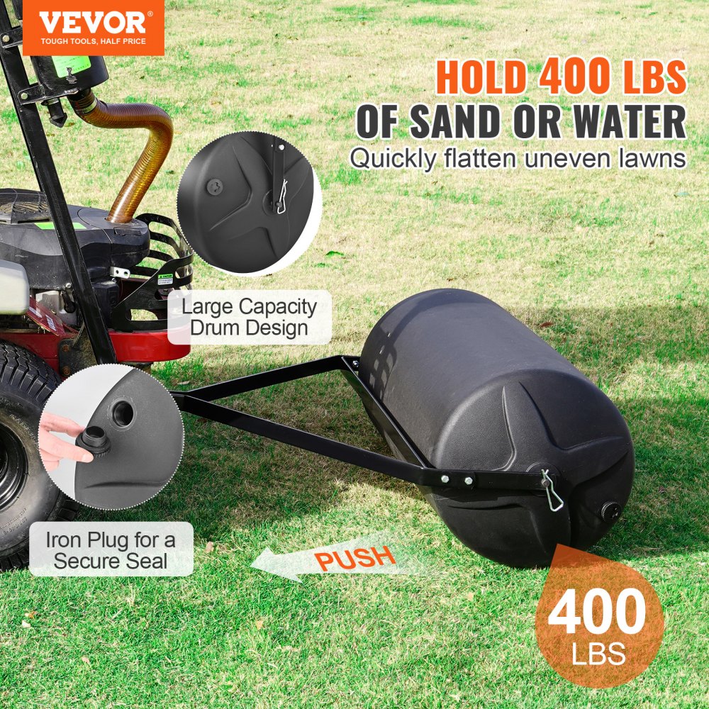 VEVOR Tow Behind Lawn Roller, 400lbs Sand/Water Filled Yard Roller ...