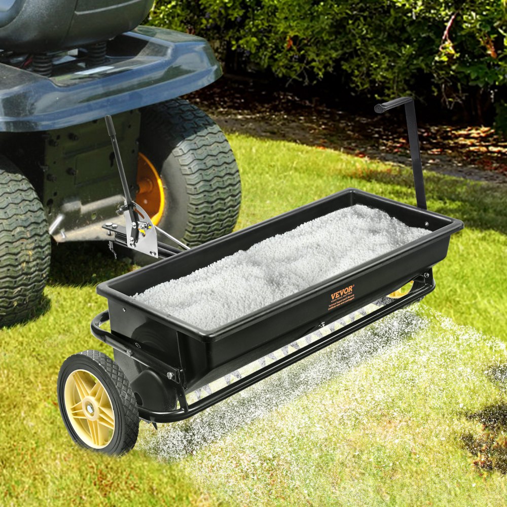 VEVOR Broadcast Spreader, 100 LB Tow Behind Poly Drop Spreader with 10 ...
