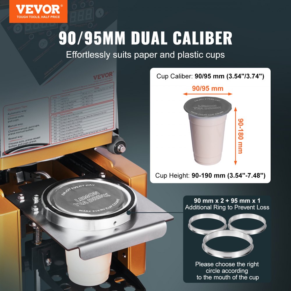 VEVOR Fully Automatic Cup Sealing Machine, 500-650 Cups/H, Cup Sealer ...