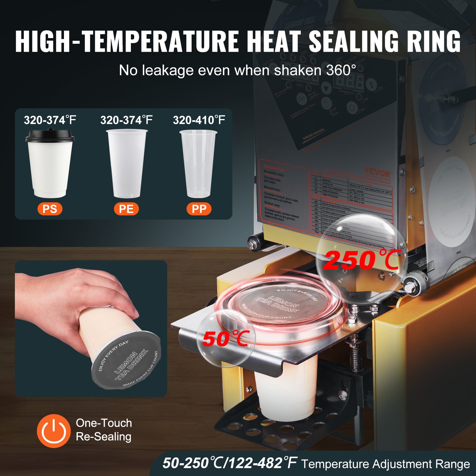 VEVOR Fully Automatic Cup Sealing Machine, 500-650 Cups/H, Cup Sealer ...