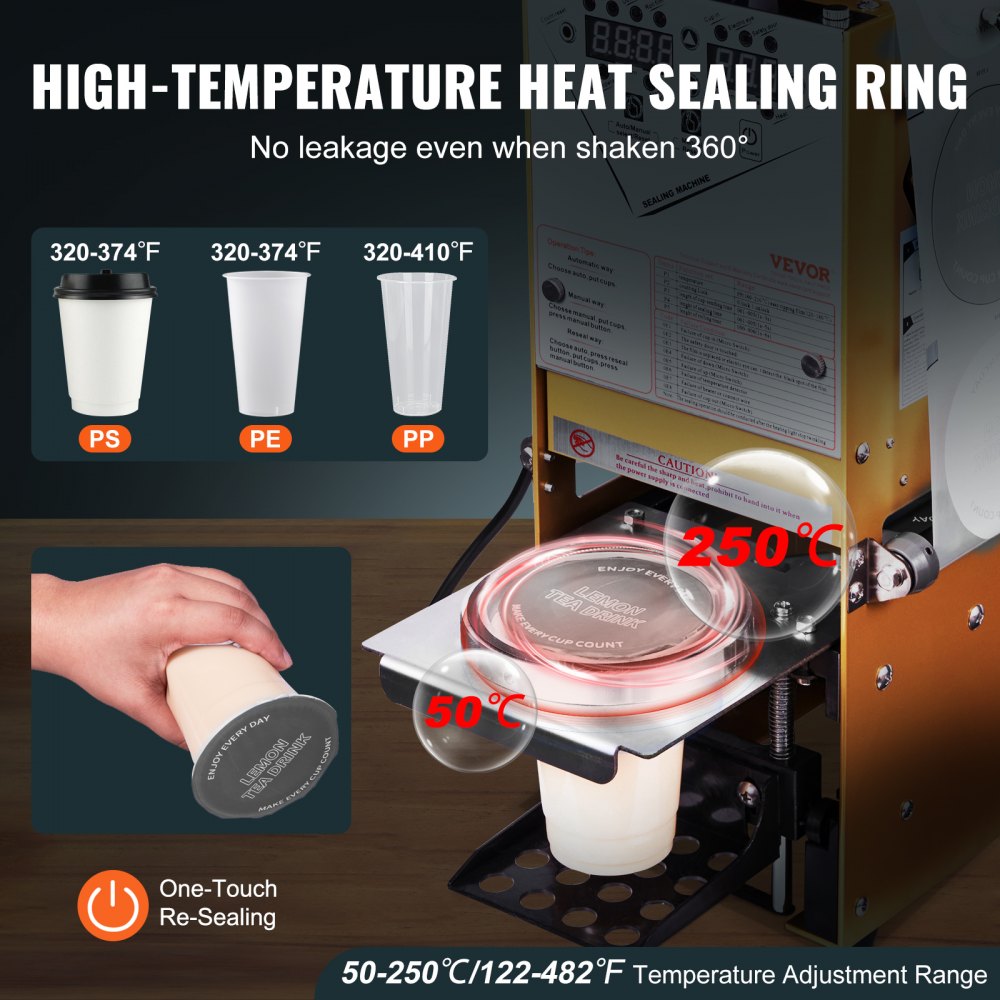 VEVOR Fully Automatic Cup Sealing Machine, 500-650 Cups/H, Cup Sealer ...