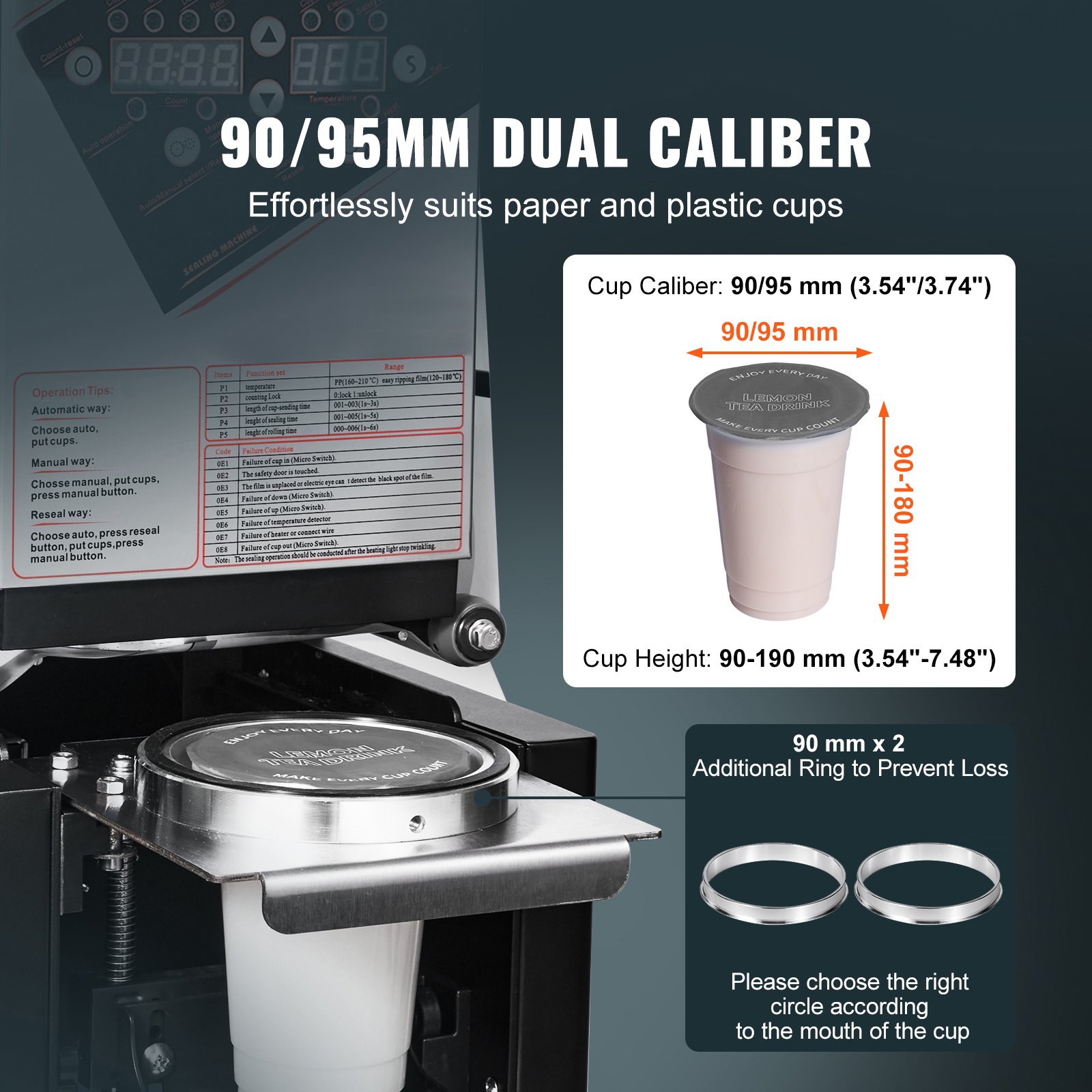 VEVOR Fully Automatic Cup Sealing Machine, 500-650 Cups/H, Cup Sealer ...