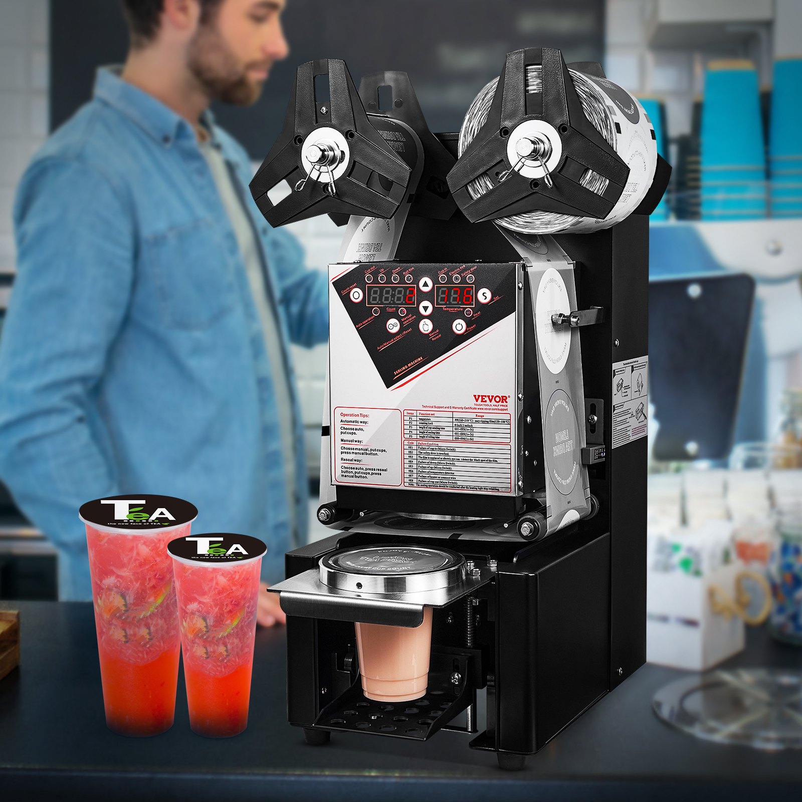 VEVOR Fully Automatic Cup Sealing Machine, 500-650 Cups/H, Cup Sealer ...