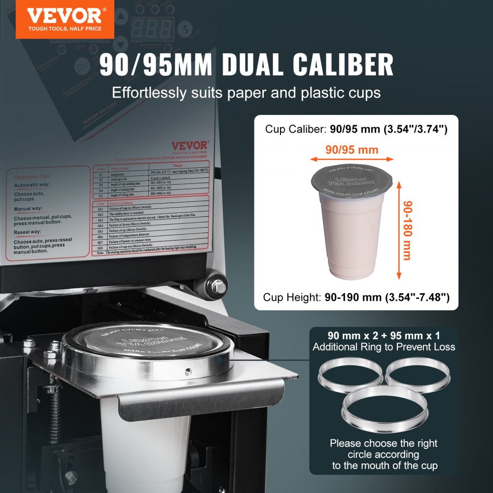VEVOR Fully Automatic Cup Sealing Machine, 500-650 Cups/H, Cup Sealer ...