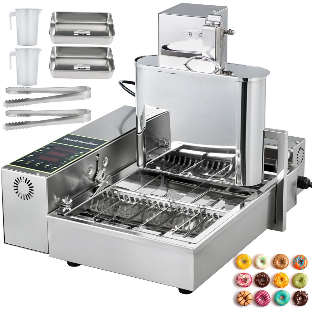 VEVOR 110V Commercial Automatic Donut Making Machine 4 Rows Auto Doughnut Maker with 5.5L Hopper Adjustable Thickness Fryer Intelligent Control Panel 304 Stainless Steel Silver VEVOR US