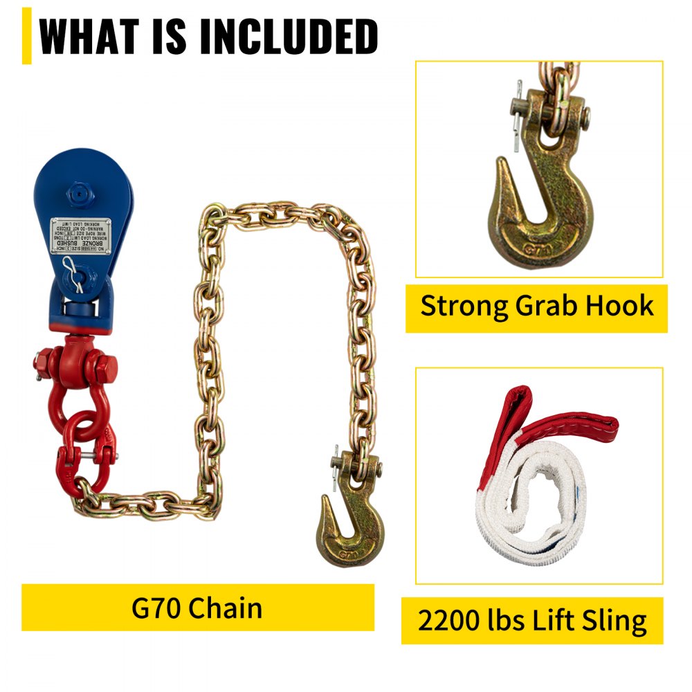 VEVOR 2ton Snatch Block with Chain, 4400 lbs Capacity Snatch Rigging ...
