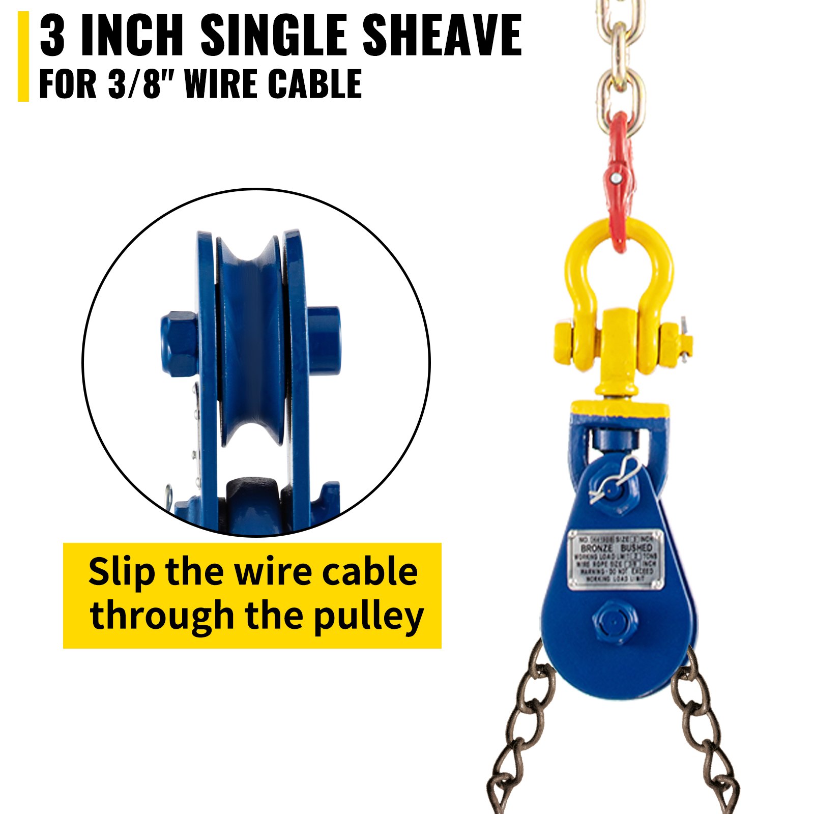 VEVOR 2ton Snatch Block with Chain, 4400 lbs Capacity Snatch Rigging ...