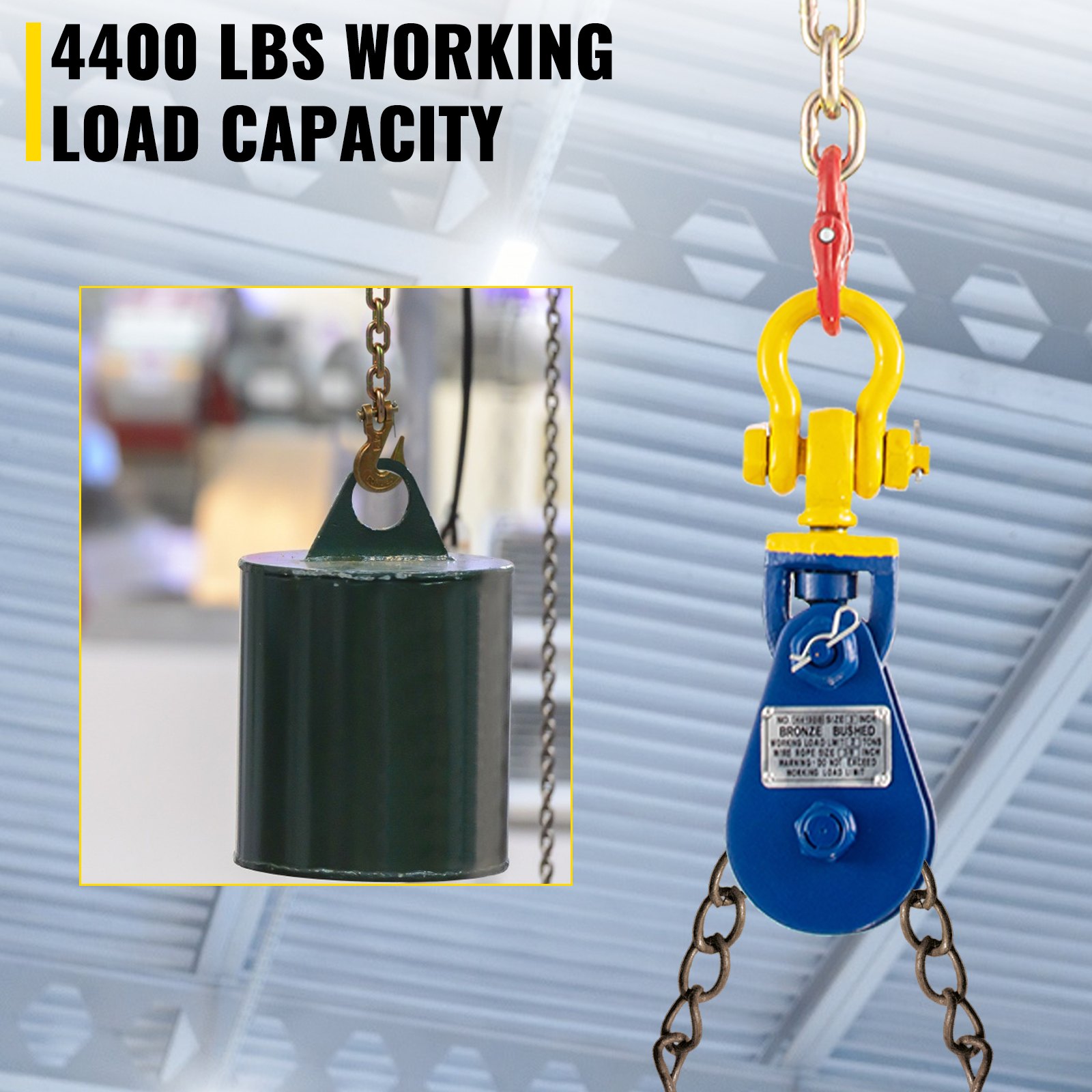 VEVOR 2ton Snatch Block with Chain, 4400 lbs Capacity Snatch Rigging ...