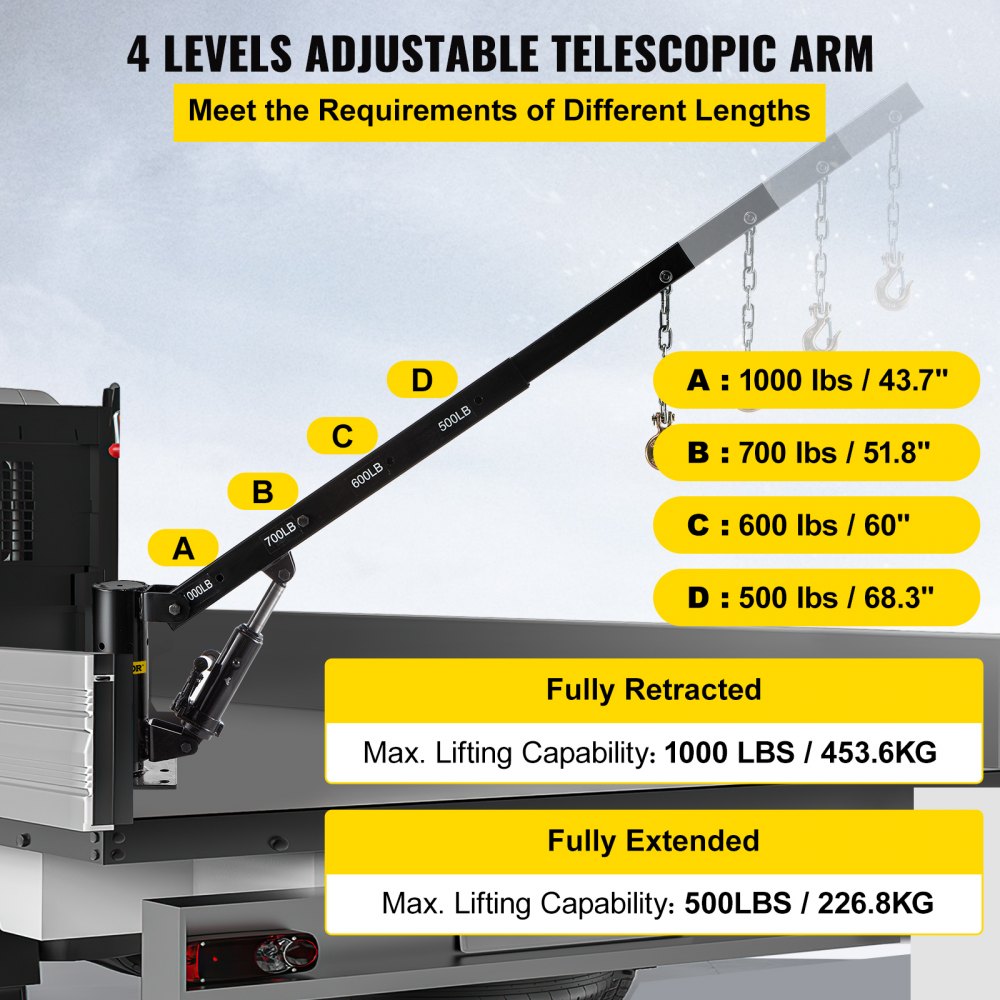 VEVOR UTE Lift Crane Swivel Base Hoist Jack 454kg Truck Hoist Lift ...