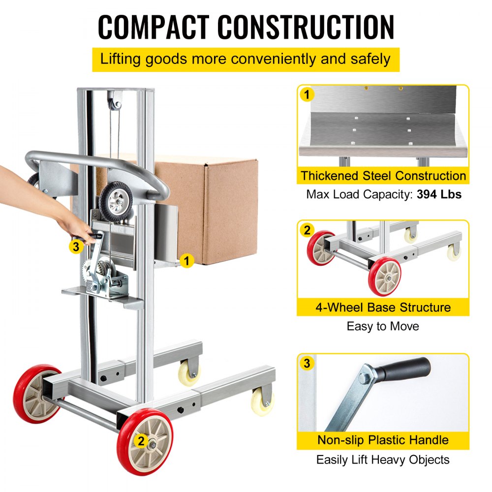 VEVOR Manual Winch Stacker, 4.7" - 57" Height Range, 23.6" Length x 19. ...