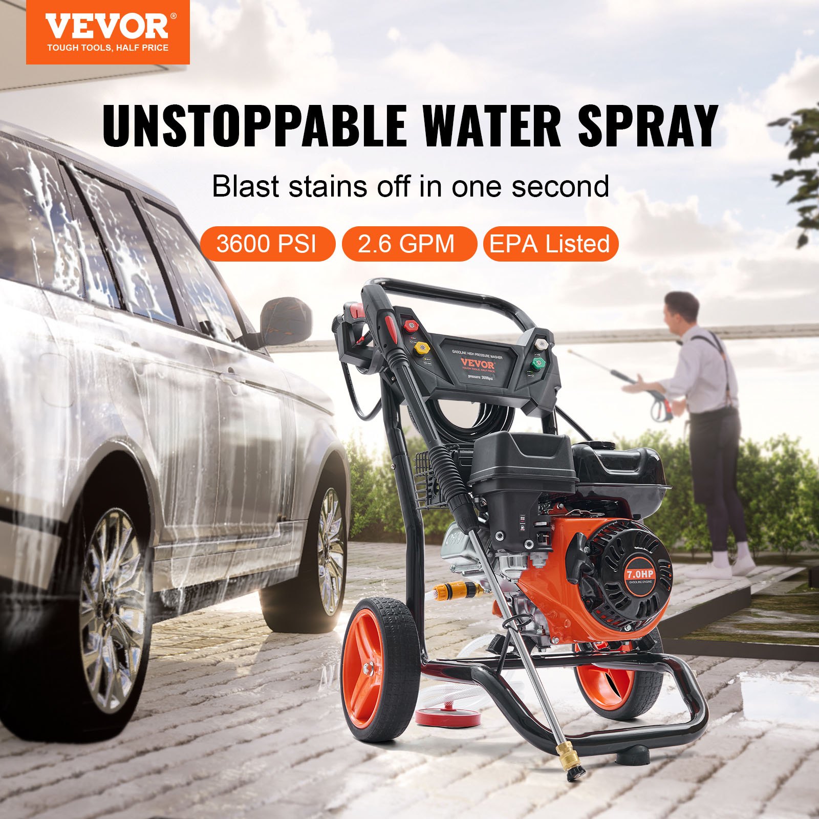 VEVOR Gas Pressure Washer Gas Powered Washer 3600 PSI 2.6 GPM 210cc 5 ...