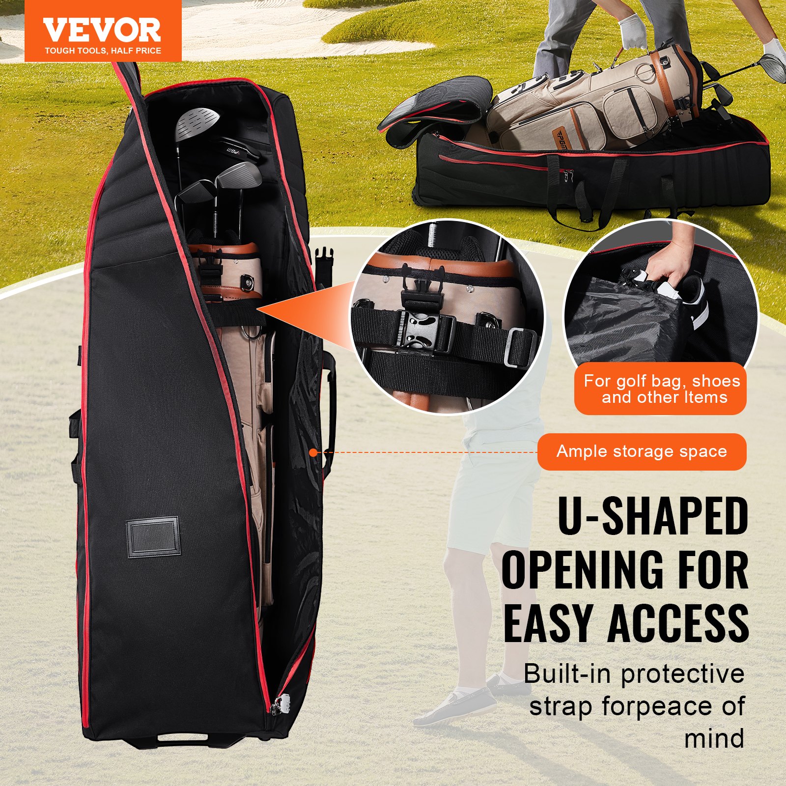 VEVOR Golf Club Travel Bag Golf Luggage Case Cover with Wheels 1000D ...