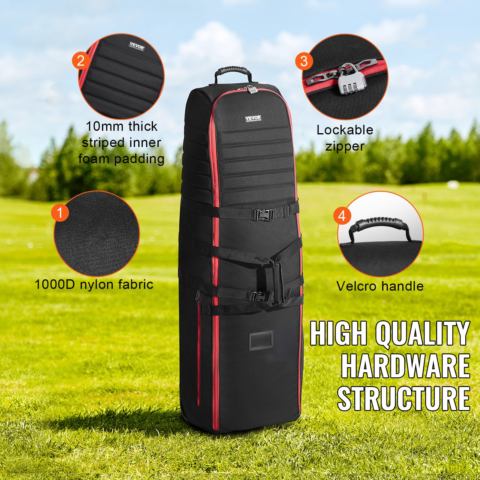 VEVOR Golf Club Travel Bag Golf Luggage Case Cover with Wheels 1000D ...