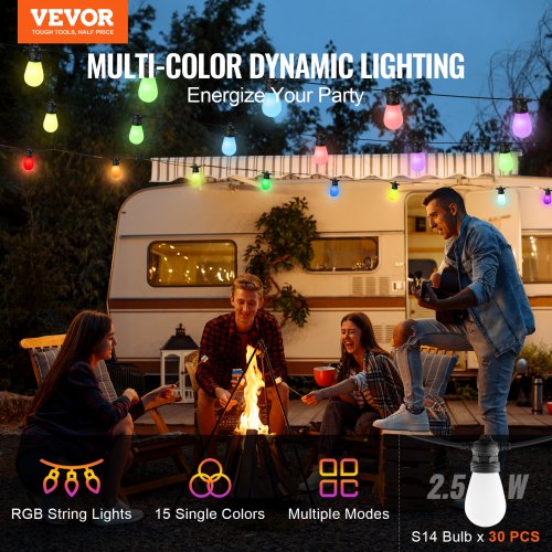 100FT RGB Outdoor String Lights Waterproof Patio Lights with APP ...
