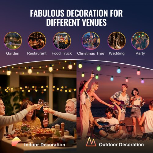 100FT RGB Outdoor String Lights Waterproof Patio Lights with APP ...