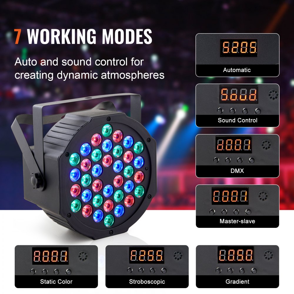 VEVOR 36LED RGB Stage Light PAR Light 7-Mode DMX Beam Disco Light ...
