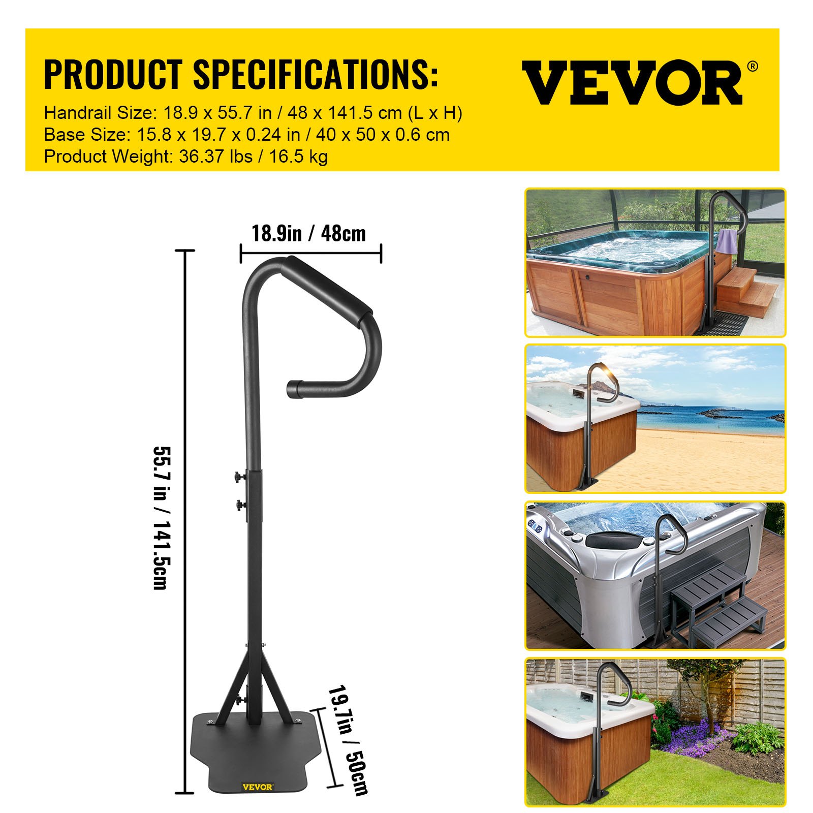 VEVOR Hot Tub Handrail, 57" Spa Side Handrail with Slide-Under Mount ...
