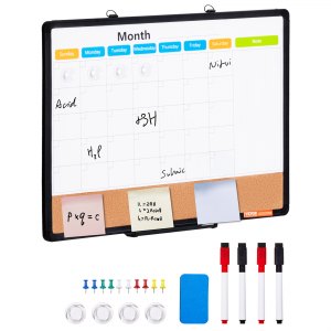 VEVOR 24"x 18" Monthly Calendar Whiteboard & Cork Board Combo with ...