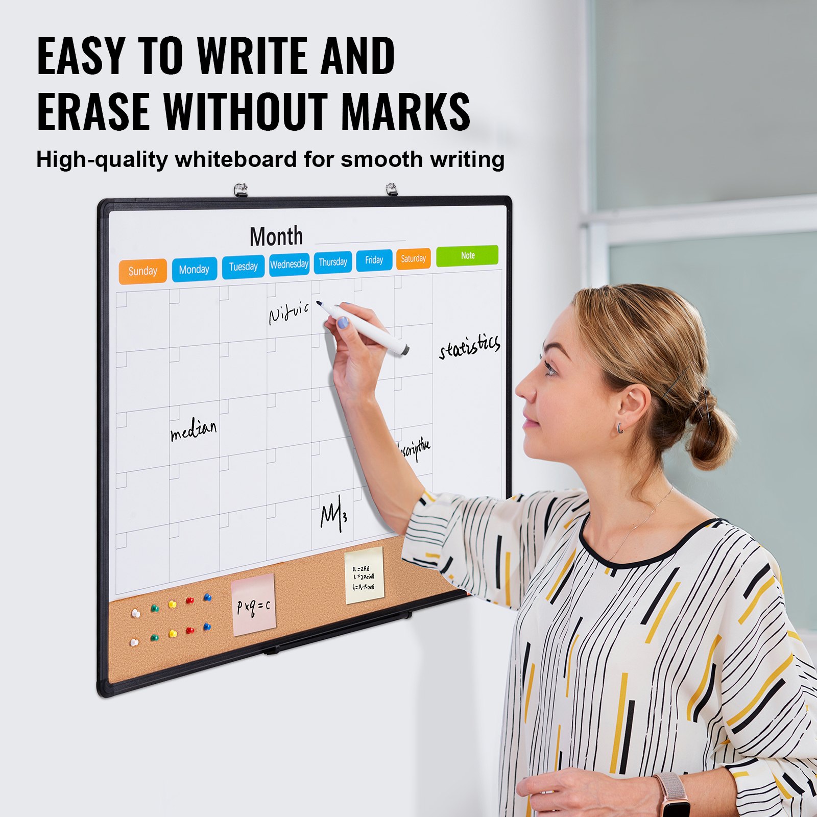 VEVOR 36"x 24" Monthly Calendar Whiteboard & Cork Board Combo with ...