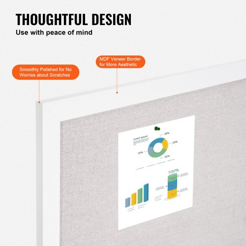 VEVOR 48"x36" White Cork Board with Linen Surface Wall-Mounted Bulletin ...