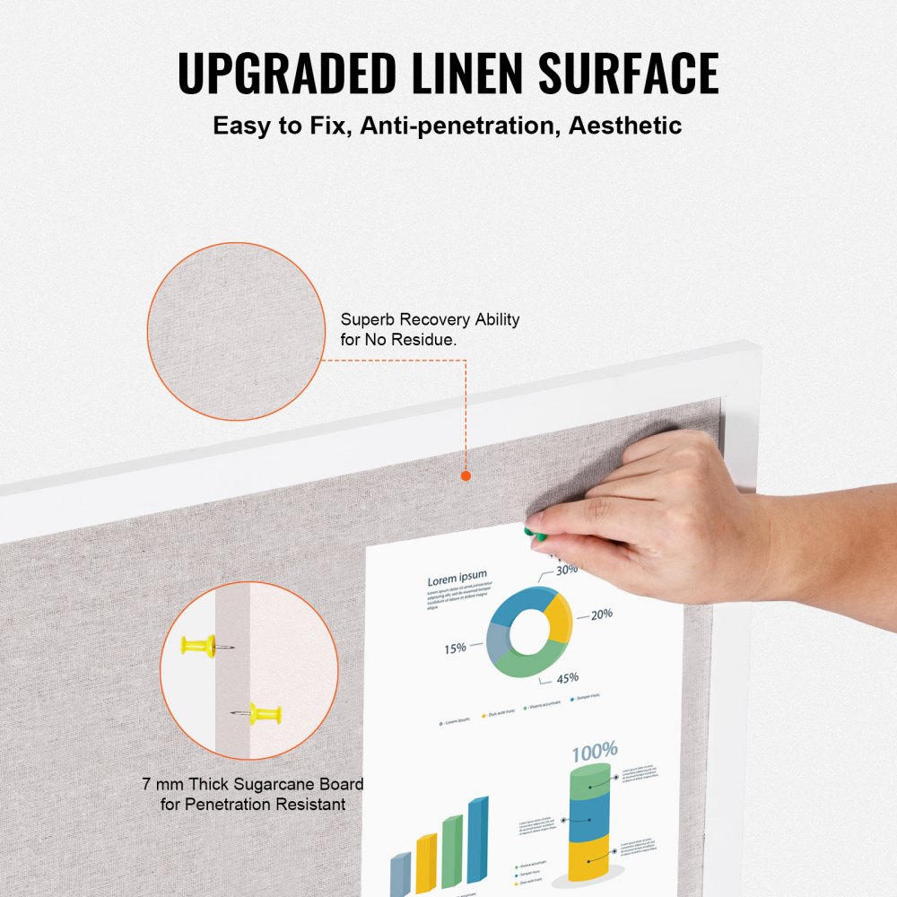 VEVOR 48"x36" White Cork Board with Linen Surface Wall-Mounted Bulletin ...