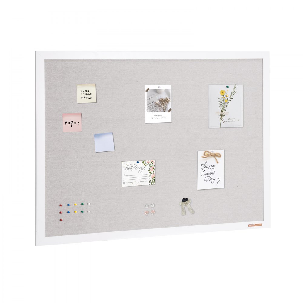 VEVOR 48"x36" White Cork Board with Linen Surface Wall-Mounted Bulletin ...