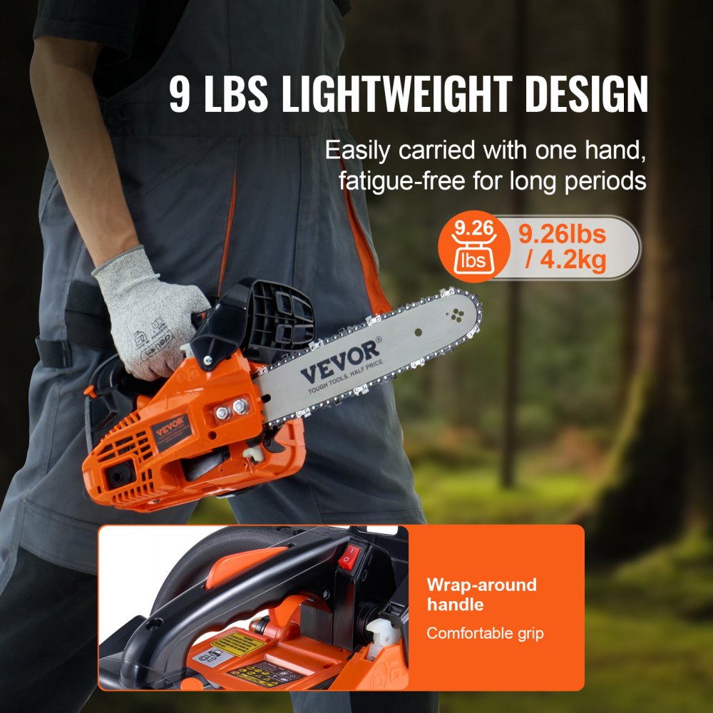 VEVOR 12 Inch Gas Chainsaw – 25.4cc Two Stroke Wood Cutter