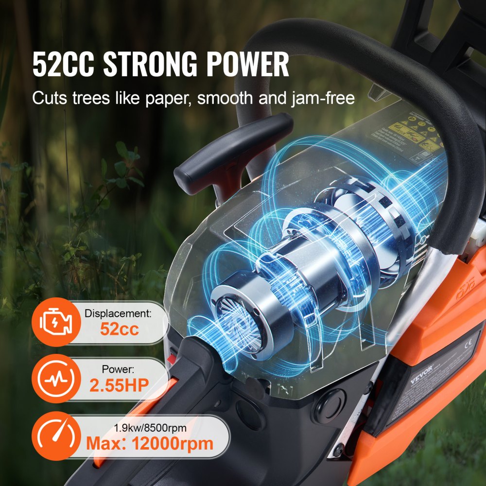 VEVOR 52CC 18" Gasoline Chainsaw Gas Powered Wood Cutting Engine Gas ...