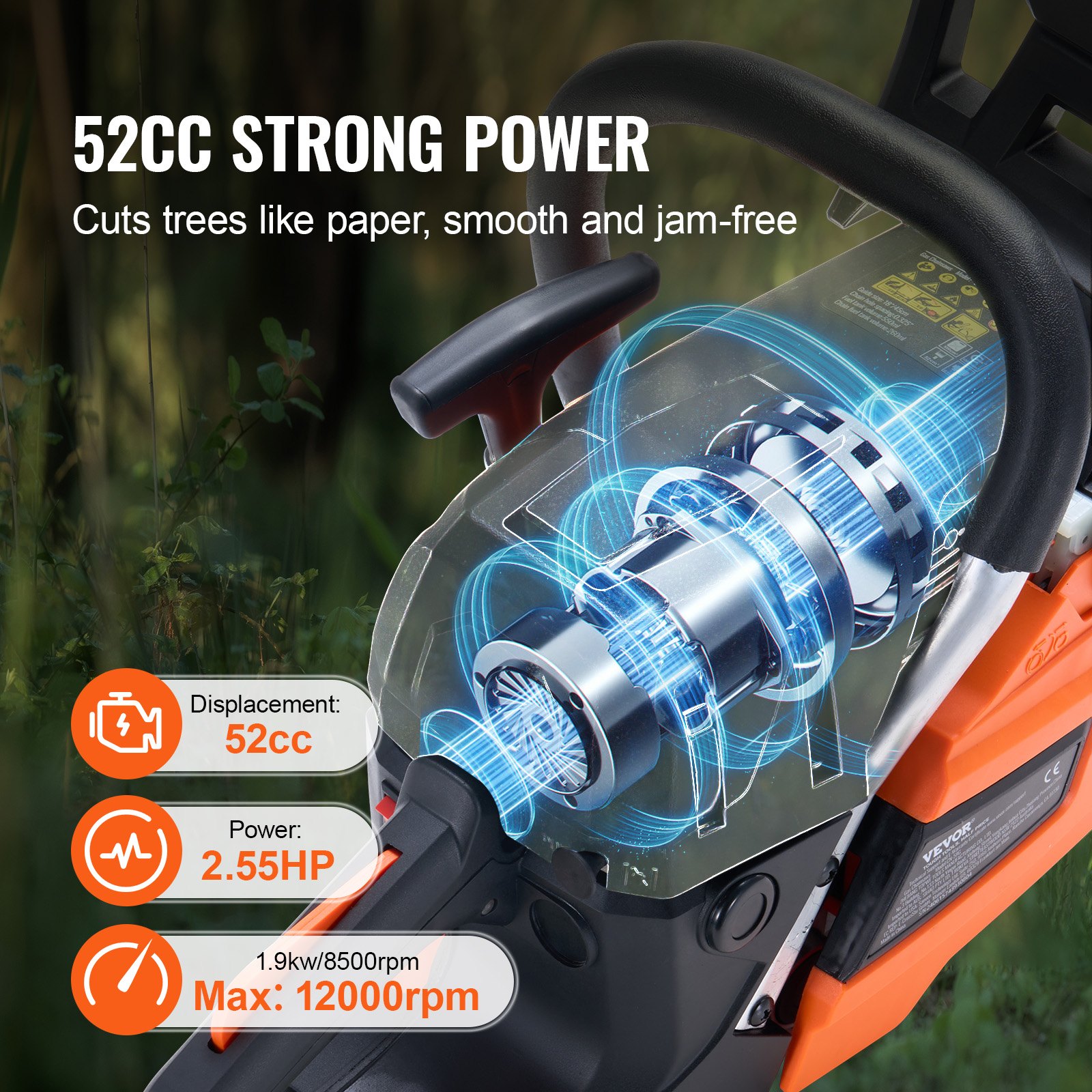VEVOR 52CC 18" Gasoline Chainsaw Gas Powered Wood Cutting Engine Gas ...