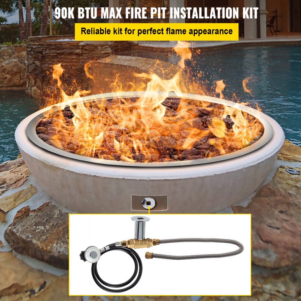 VEVOR Fire Pit Installation Kit, 90K BTU Max Propane Fire Pit Hose Kit ...