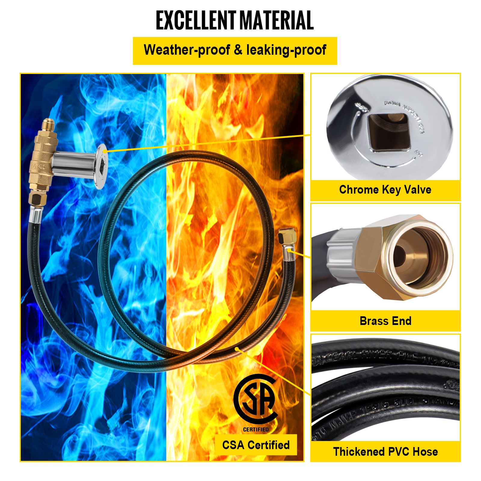 VEVOR Fire Pit Installation Kit, 90K BTU Max Propane Fire Pit Hose Kit ...