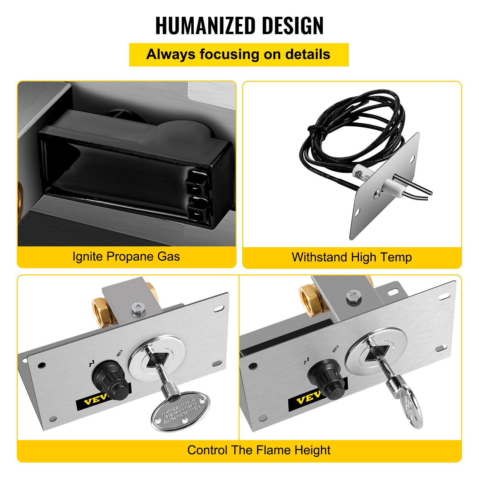 VEVOR Fire Pit Gas Burner Spark Ignition Kit, 300K BTU Fire Pit ...
