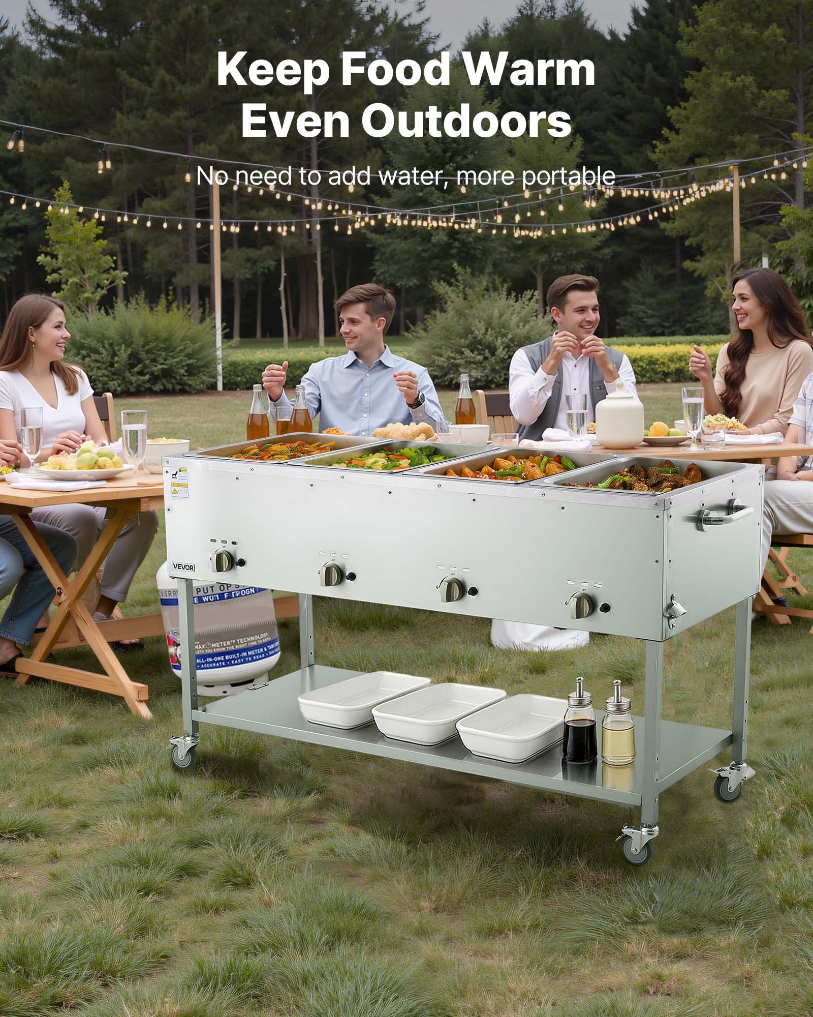 VEVOR Portable Propane Steam Table – 60.2 x 25 x 34.6 Inches