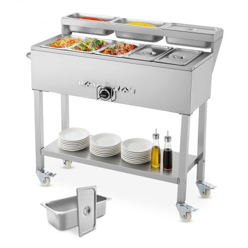 Commercial Propane Steam Table Food Warmer 5 Food Pans & 3 Condiment ...