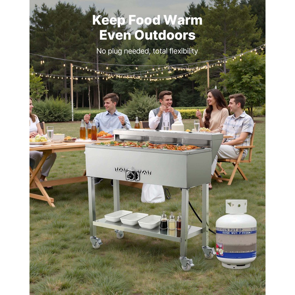 VEVOR Commercial Propane Steam Table, 5 Food Pans & 3 Condiment Pans ...