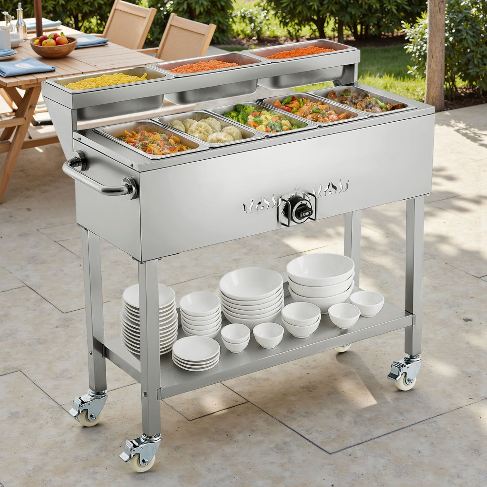 VEVOR Commercial Propane Steam Table, 5 Food Pans & 3 Condiment Pans ...
