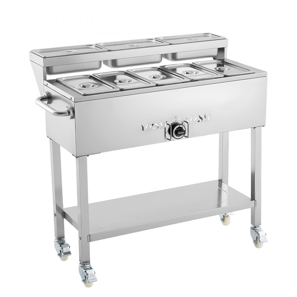 VEVOR Commercial Propane Steam Table, 5 Food Pans & 3 Condiment Pans ...
