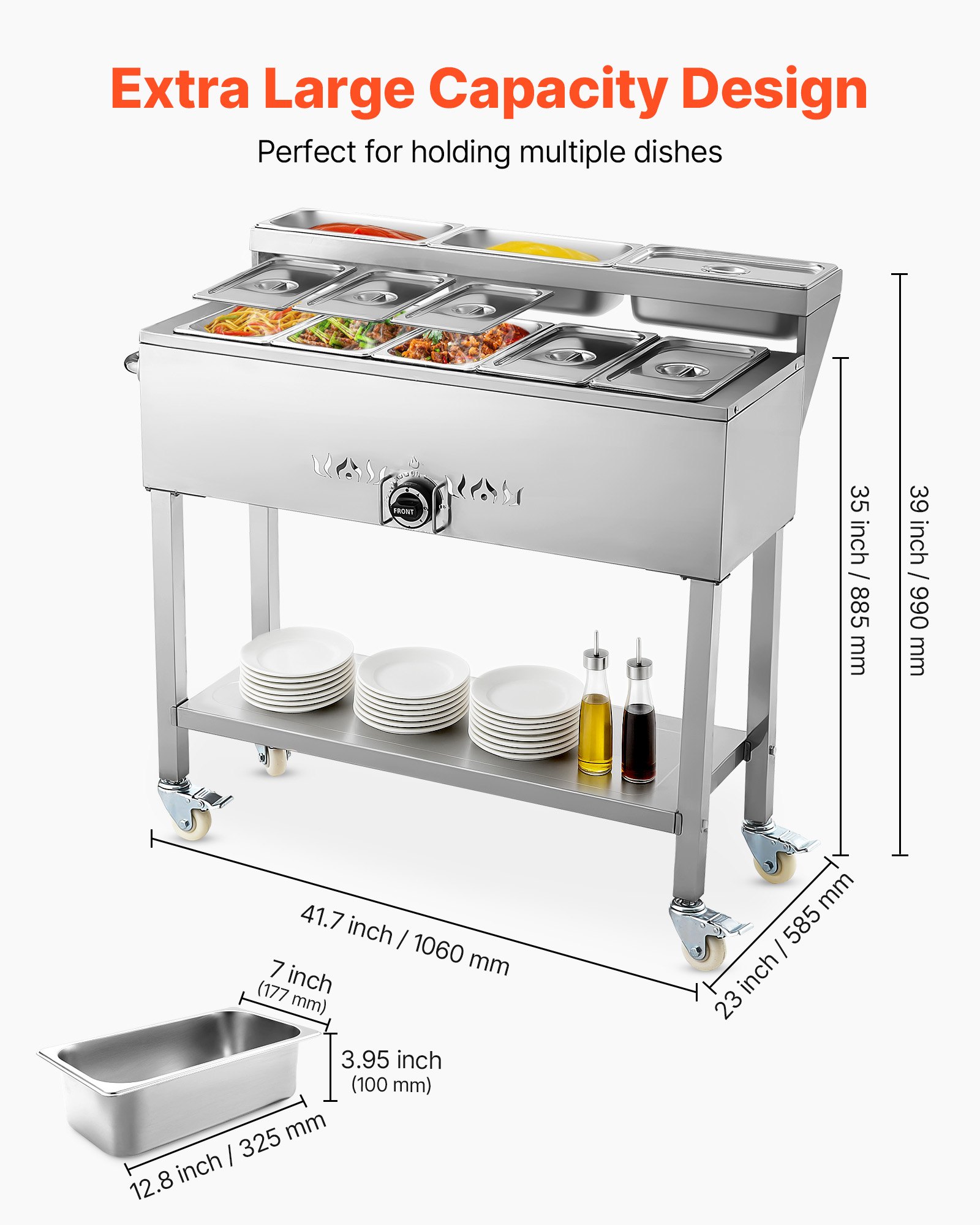 VEVOR Commercial Propane Steam Table, 5 Food Pans & 3 Condiment Pans ...