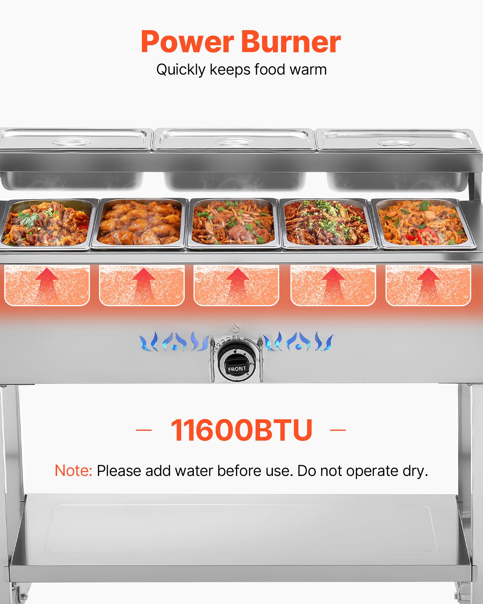 VEVOR Commercial Propane Steam Table, 5 Food Pans & 3 Condiment Pans ...