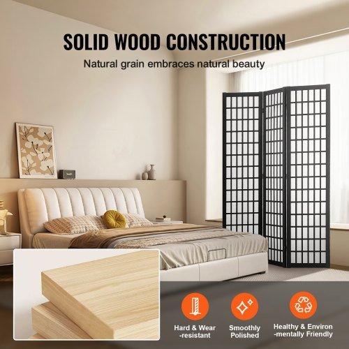 VEVOR Room Divider, 3 Panel Japanese Room Divider, Wood Folding Privacy ...