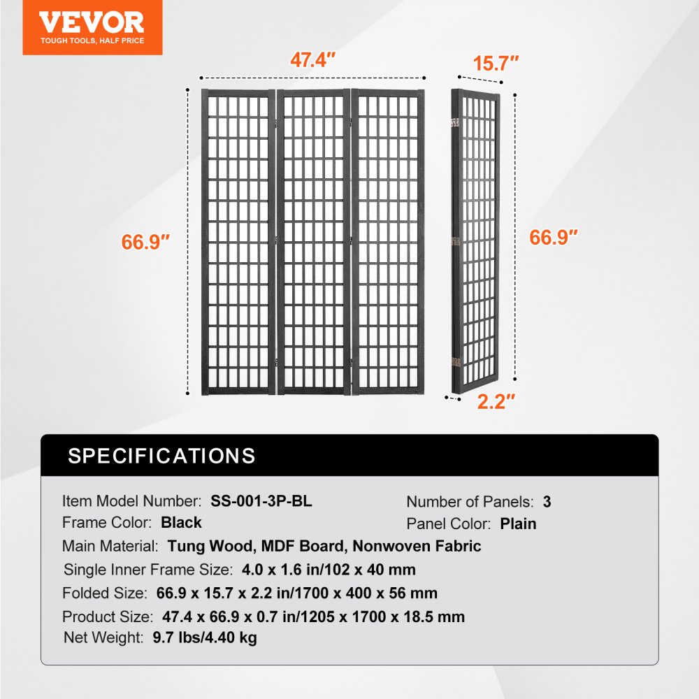 VEVOR Japanese Style Room Divider – 47" Wood, 360° Panels