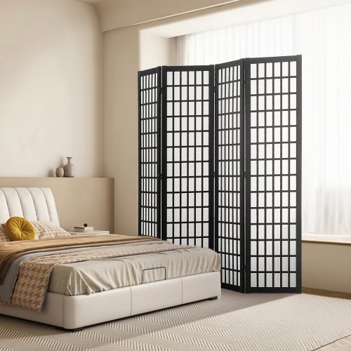 VEVOR Room Divider, 4 Panel Japanese Room Divider, Wood Folding Privacy ...