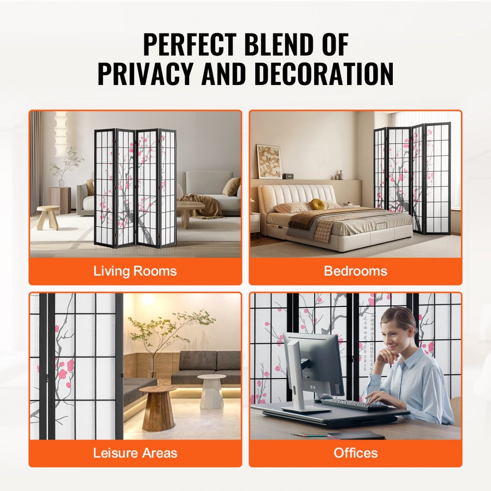 VEVOR Japanese Foldable Wall – 64×71 Inch, 4-Panel Divider